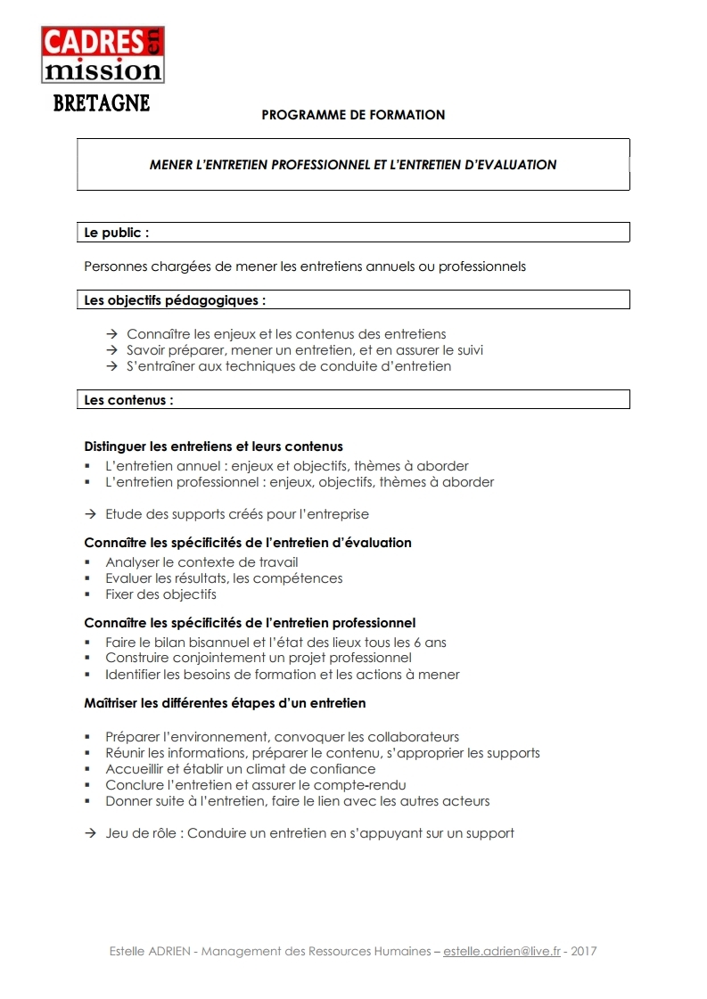 MENER L’ENTRETIEN PROFESSIONNEL ET L’ENTRETIEN D’EVALUATION